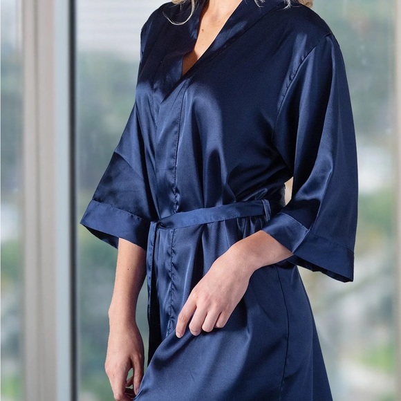 Pretty Robes | Intimates & Sleepwear | Nwot Dark Blue Satin Bridal Robe ...